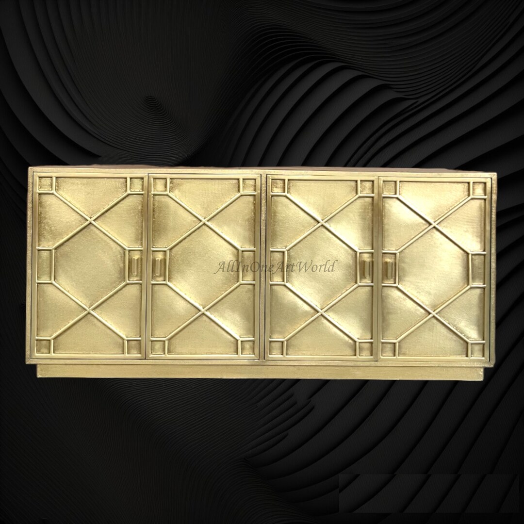 Hollywood Regency Brass Embossed 4 Door Cabinet Ready, Brass Embossed ...