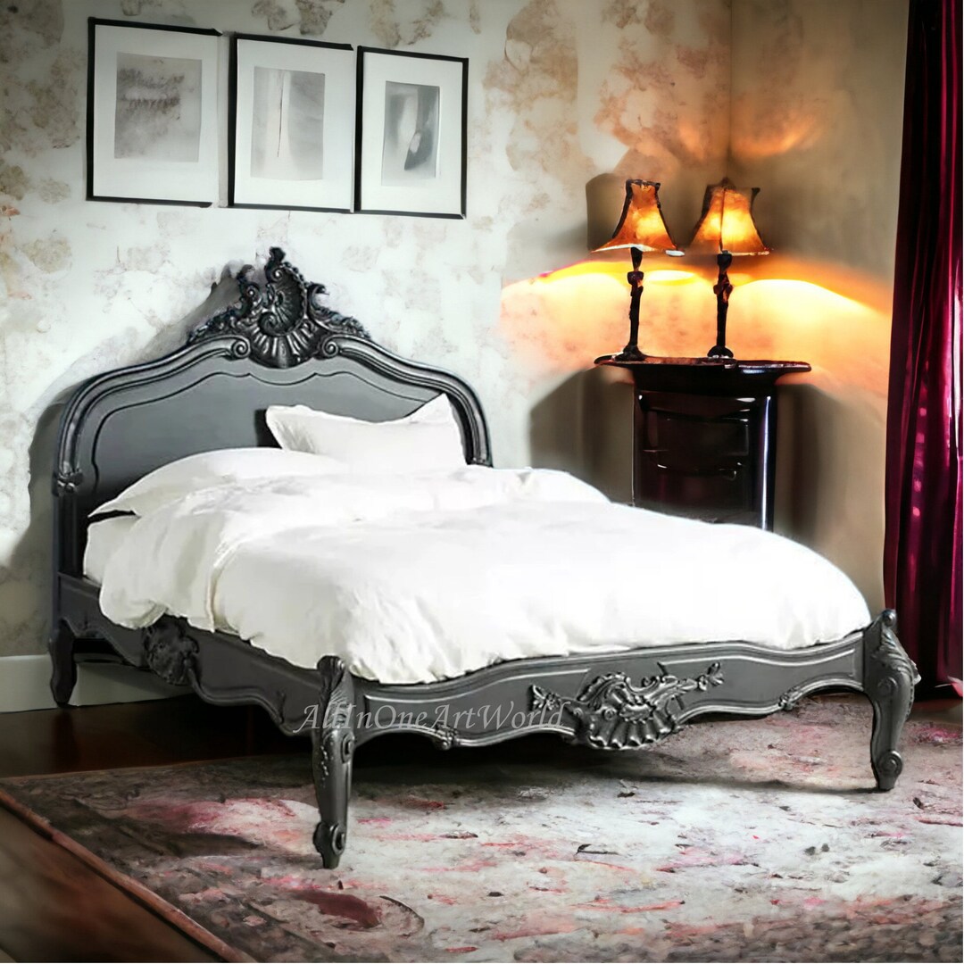 Foliate Menara Bed Black, Handcarved Bed Black, Black Bed, Handmade Bed ...