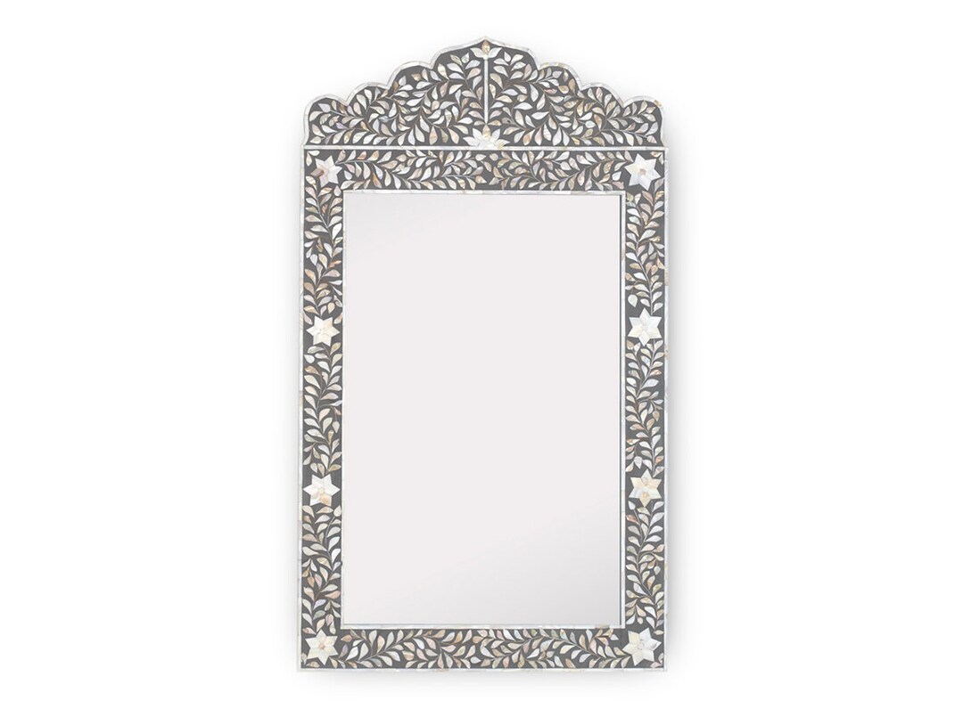 Mother of Pearl Inlay Crested Mirror, Mop Wall Mirror, Mother of Peal ...