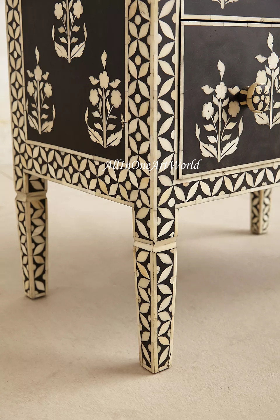 Paisley Bone Inlay Chest of Drawers Black, Paisley Inlay Dresser, Bone ...