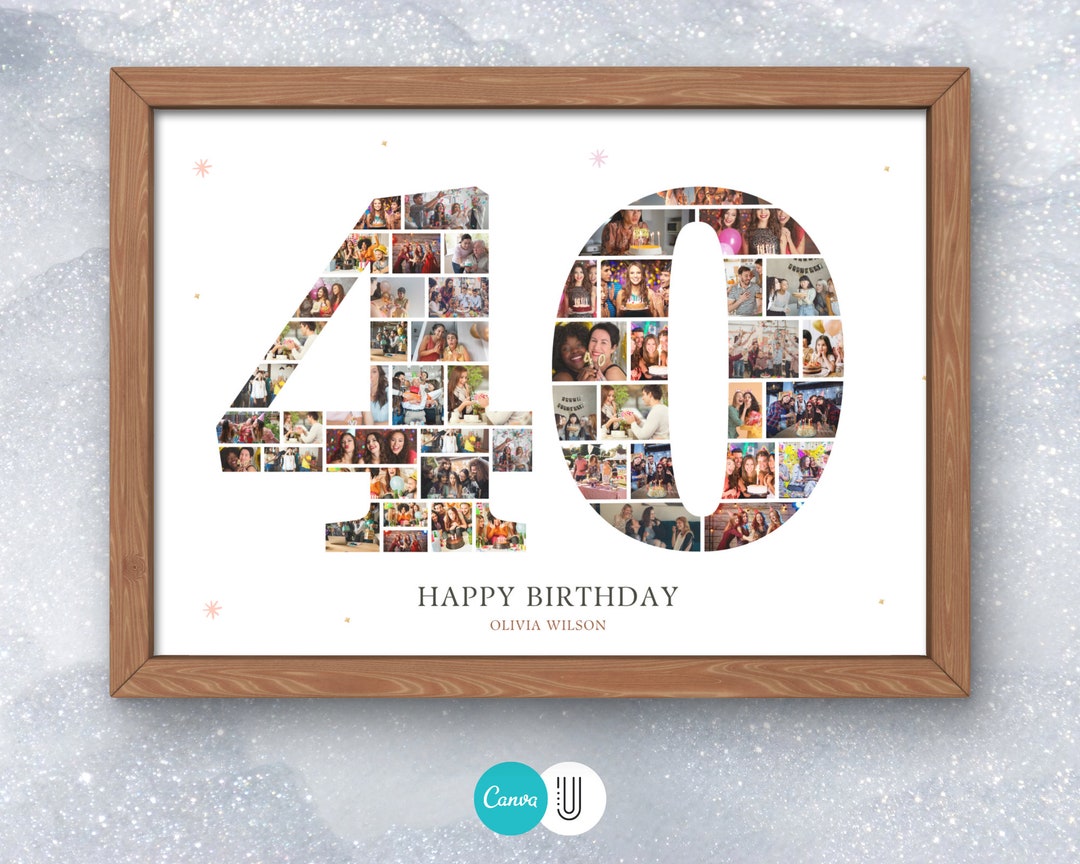40th Birthday Photo Collage Template: Canva Number Frame (digital ...