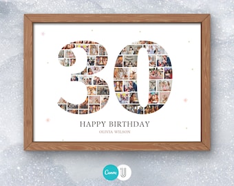 30 Number Collage Frame 30 Collage Frame Canva Editable 30th Birthday ...