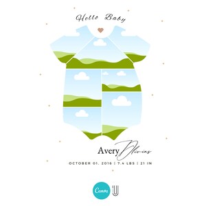 Newborn Photo Collage Baby Stats Birth Announcement Canva Template Baby ...