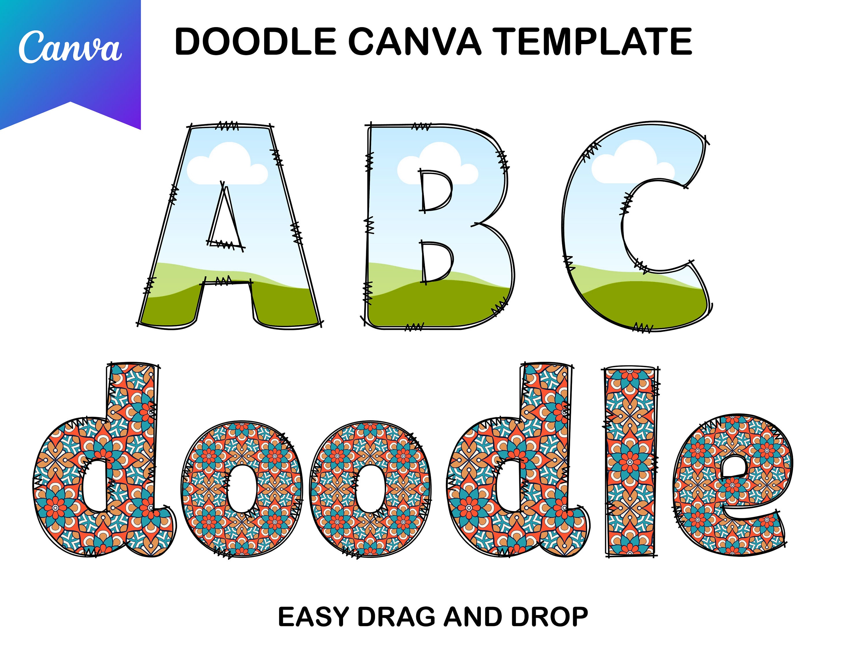 Design and Sell Custom Doodle Alphabet Letters in Canva Using the Alphaset Collection's Drag-and ...