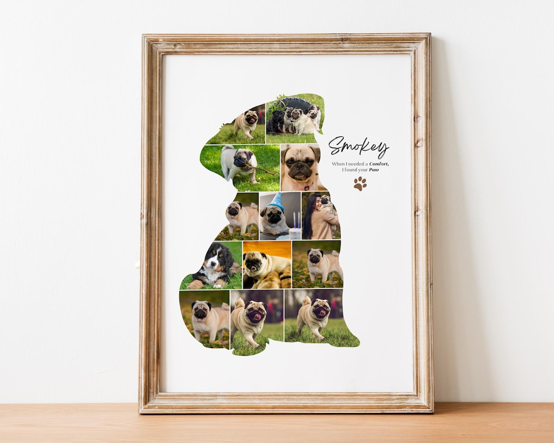 Pug Dog Shape Photo Collage,custom Pug Dog Memorial Gift,mom Gift - Pug ...