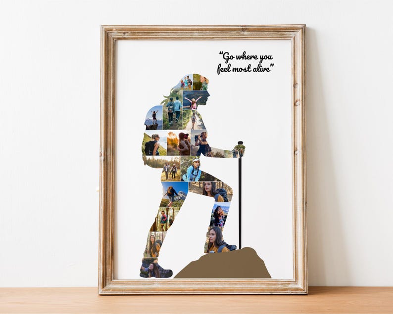 Female Hiker Photo Collage Template, Adventure Wall Art (canva Template ...