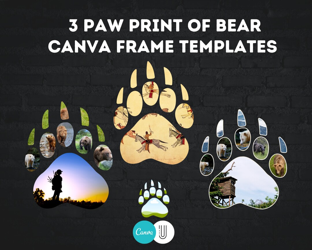 Bear Paw Canva Frame Template,cozy Paw Print Frames,bear Paw Frame ...