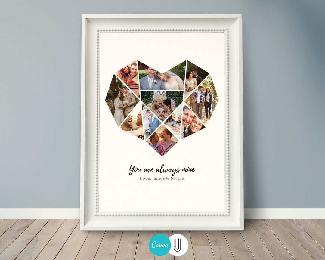 Heart Photo Collage Template: Anniversary Gift, Canva Poster (digital ...