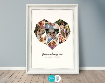 Heart Photo Collage Template Anniversary Gift for Him Personalized ...