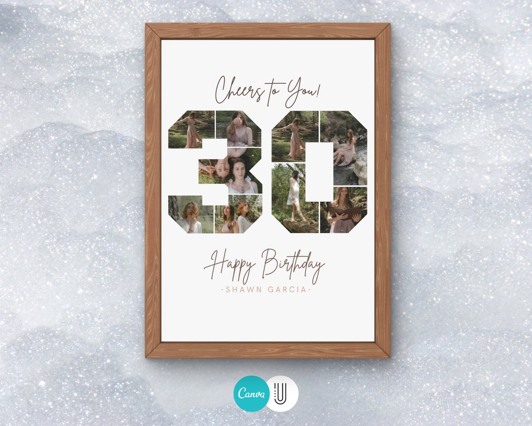 30 Collage Frame Canva Editable , 30 Number Collage Frame ,30th ...