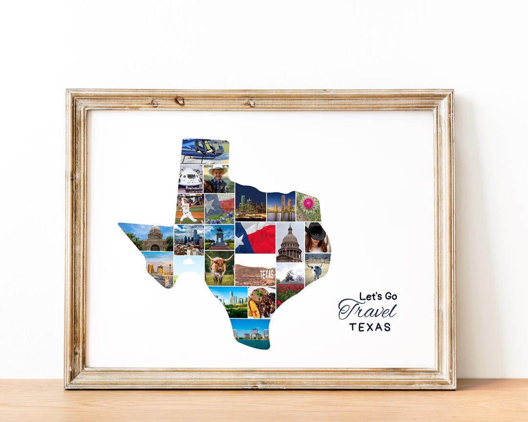 Texas Map Travel Photo Collage Poster,wedding Anniversary & Vacation ...