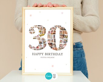 30 Collage Frame Canva Editable , 30 Number Collage Frame ,30th ...