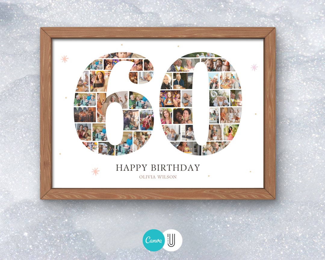 Photo Collage Template, Number 60 Photo Collage ,60th Birthday ,number ...
