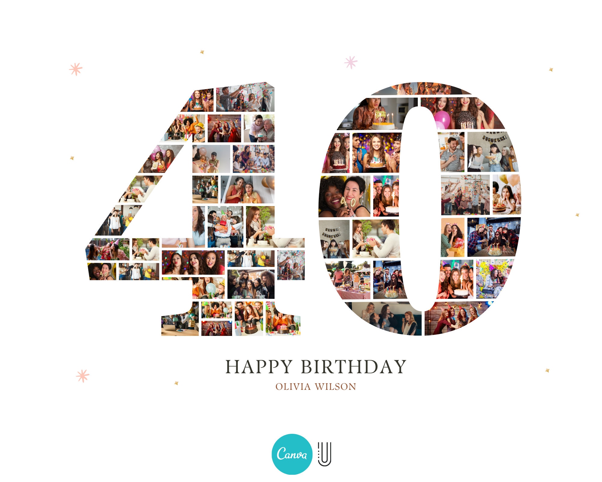 40th Birthday Photo Collage Template: Canva Number Frame (digital ...