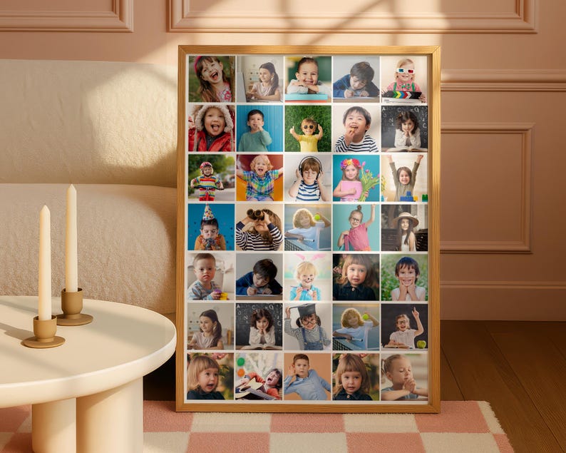 Kids Photo Collage Template: 35 Image Grid, Nursery Wall Art (instant ...