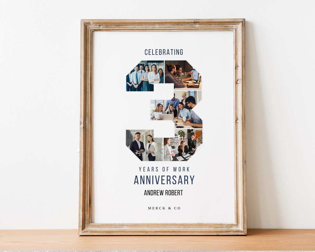 3rd Work Anniversary Photo Collage Gift: Employee Keepsake (digital ...