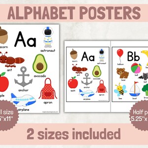 Printable Alphabet Posters, Beginning Sounds Word Chart, Letter Size ...