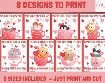 Kids Valentines Cards Instant Digital Download Printable Kids | Etsy