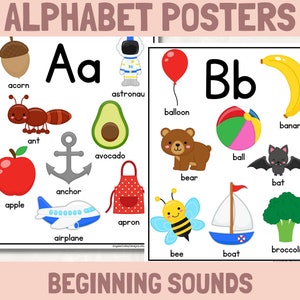 Printable Alphabet Posters, Beginning Sounds Word Chart, Letter Size ...
