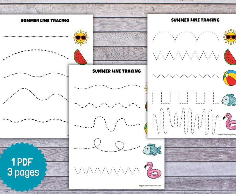 Summer Tracing Worksheet Printable, Kids Fine Motor Skills Practice ...