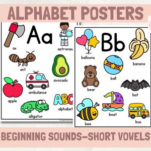 Printable Alphabet Posters, Beginning Sounds Word Chart With Short ...