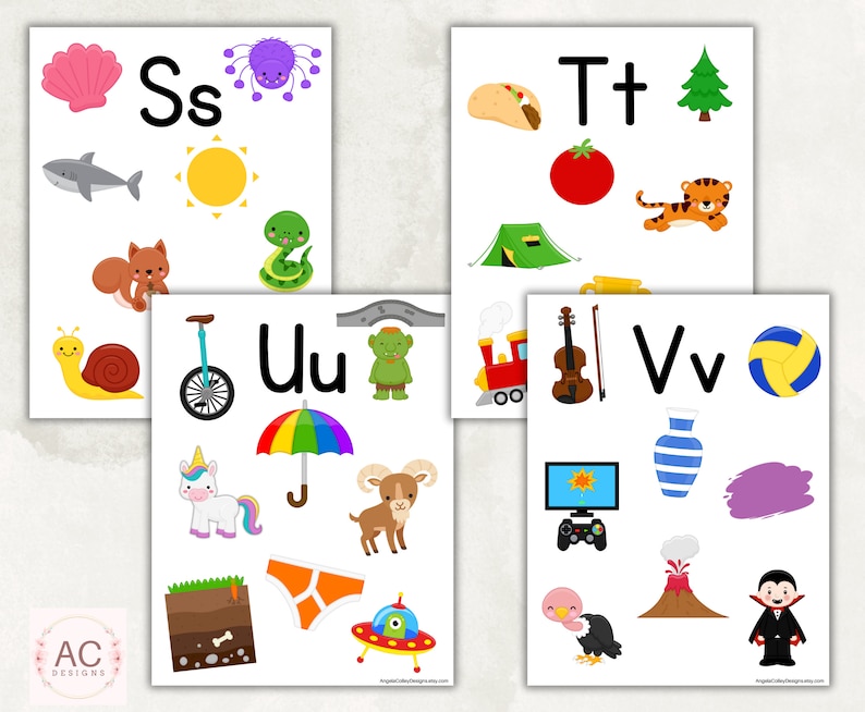 Printable Alphabet Posters, Beginning Sounds Word Chart, Letter Size ...