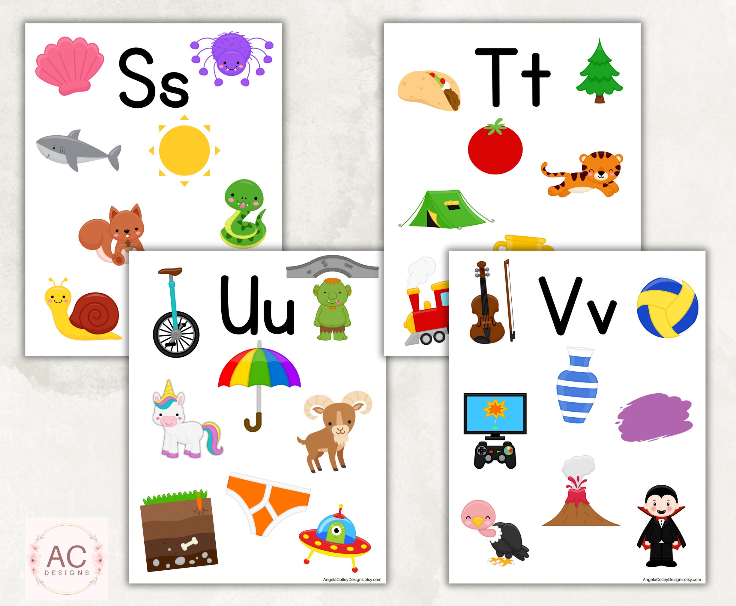 Printable Alphabet Posters, Beginning Sounds Word Chart, Letter Size ...