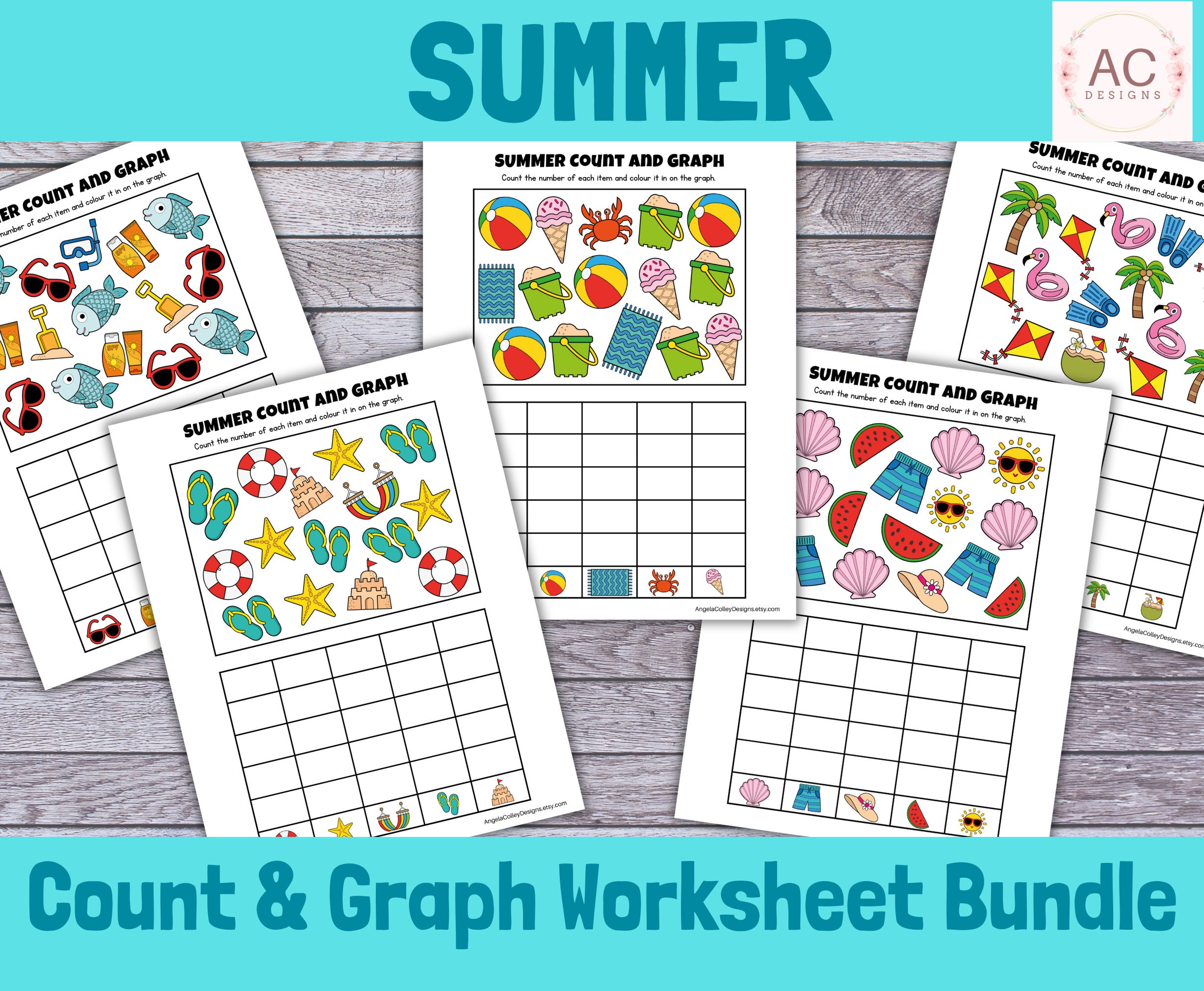 Summer Count and Graph Printable Worksheets, Learn to Count Math ...