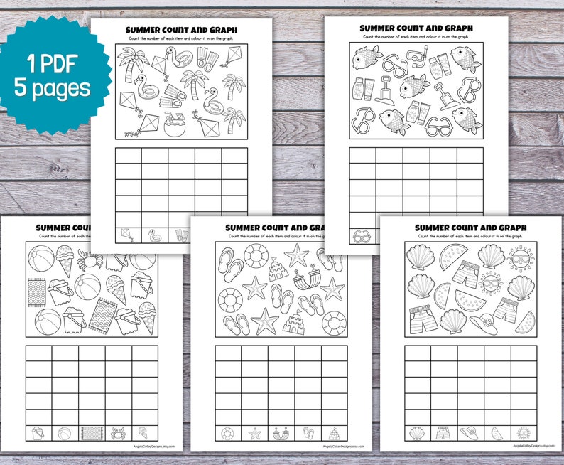 Summer Count and Graph Printable Worksheets, Math Activity (PDF Pattern ...