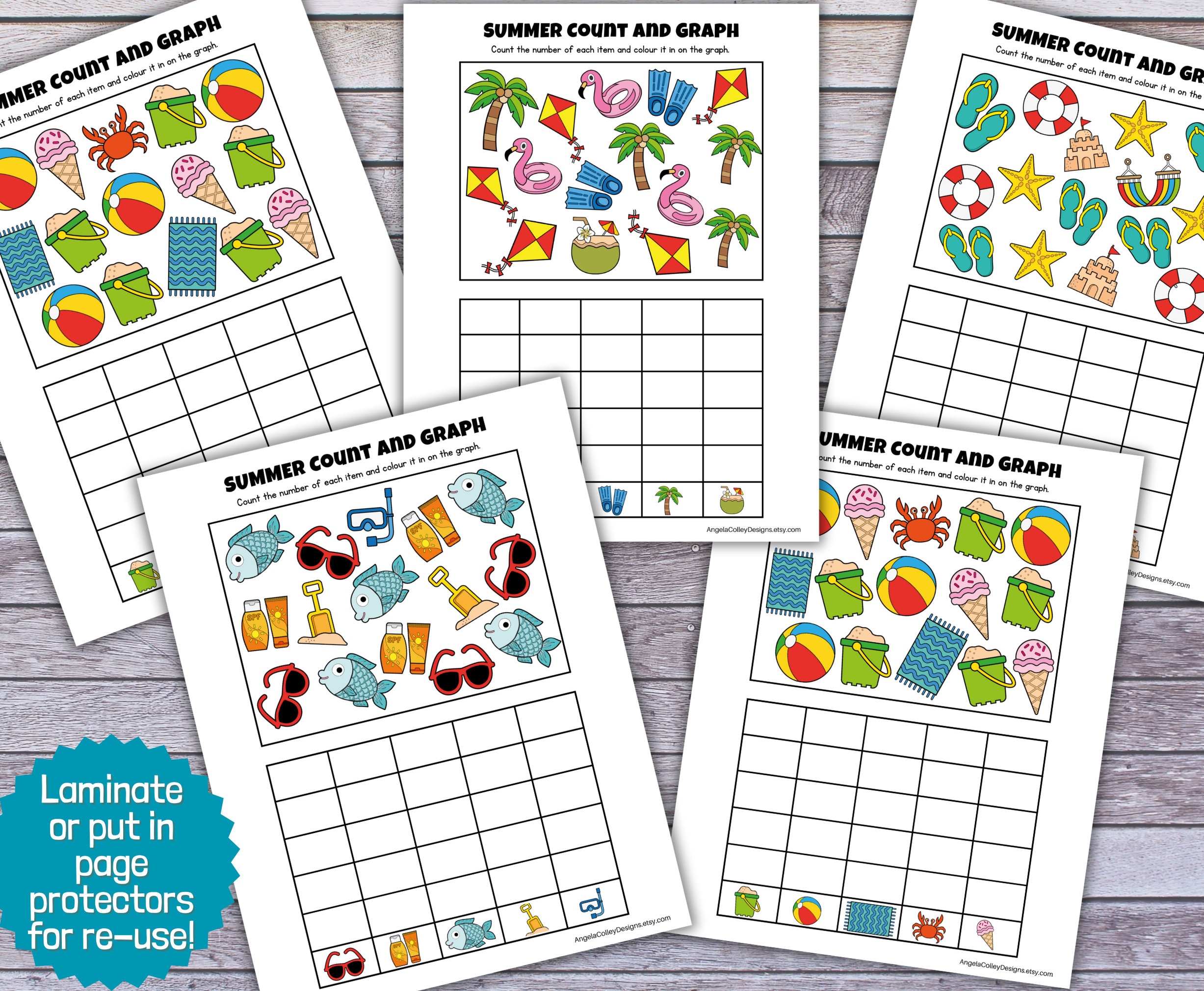 Summer Count and Graph Printable Worksheets, Learn to Count Math ...