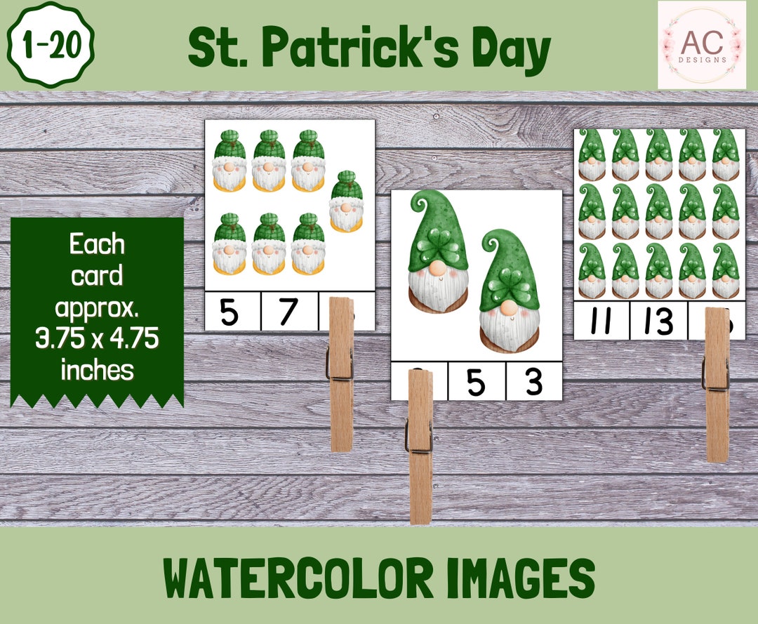 St. Patrick's Day Count and Clip Flashcards, Numbers 1-20, St. Patricks ...