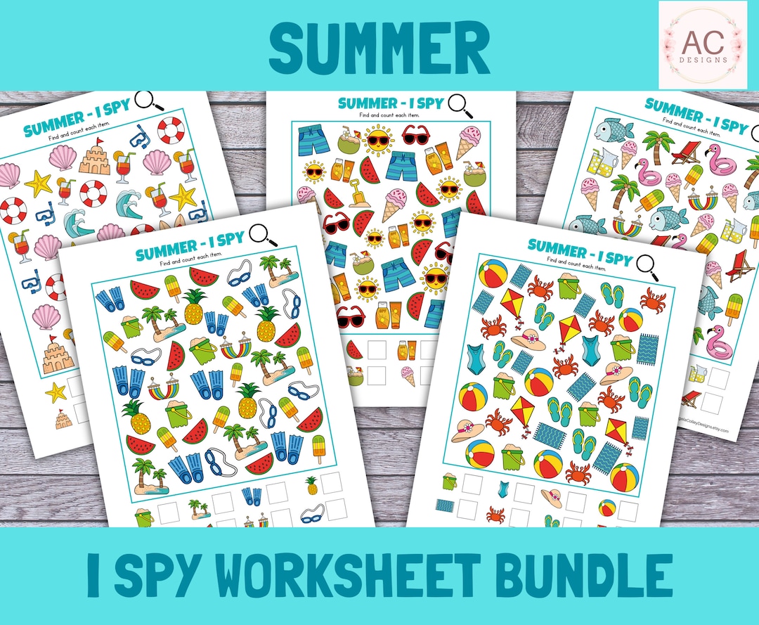 Summer I Spy Game Printable, Look Seek and Find Worksheet Pack, Learn ...