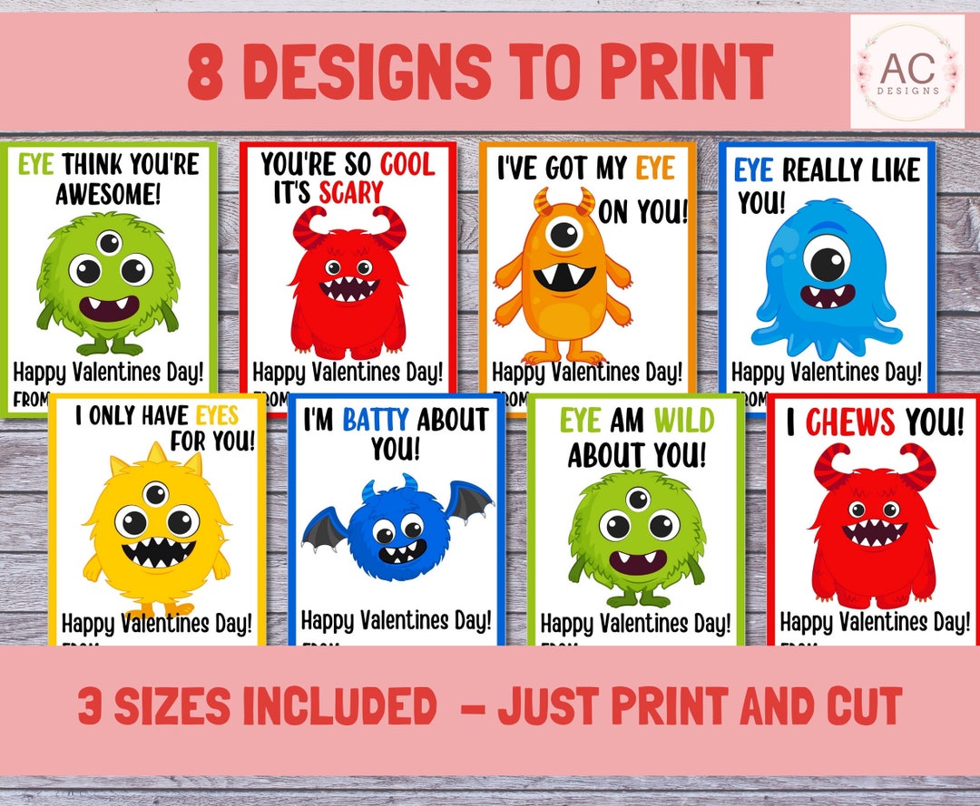 Printable Monster Valentine Cards for Kids (digital Download) - Etsy