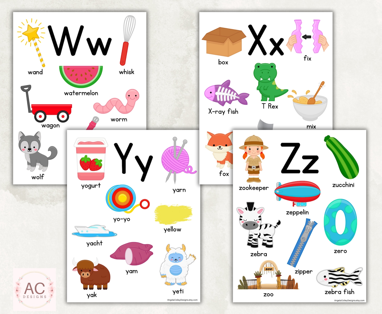 Printable Alphabet Posters, Beginning Sounds Word Chart, Letter Size ...