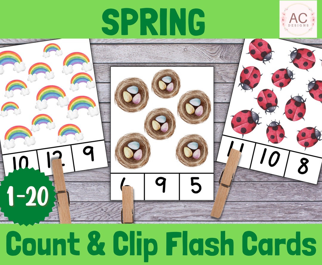Spring Count and Clip Flash Cards, Educational Hands-on Math Activity ...