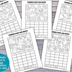 Summer Count and Graph Printable Worksheets, Math Activity (PDF Pattern ...