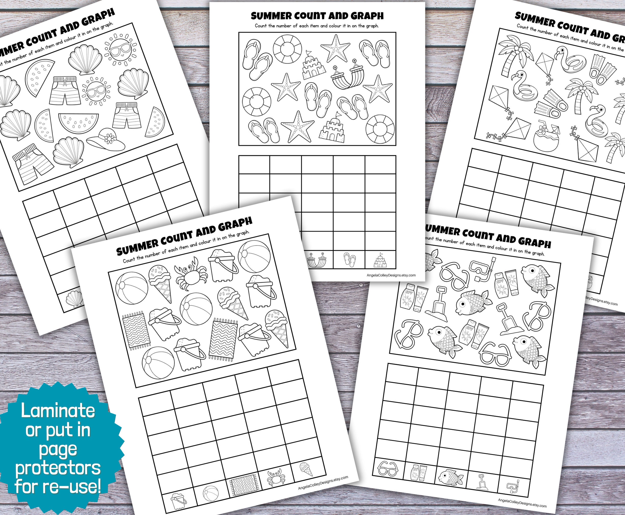 Summer Count and Graph Printable Worksheets, Learn to Count Math ...