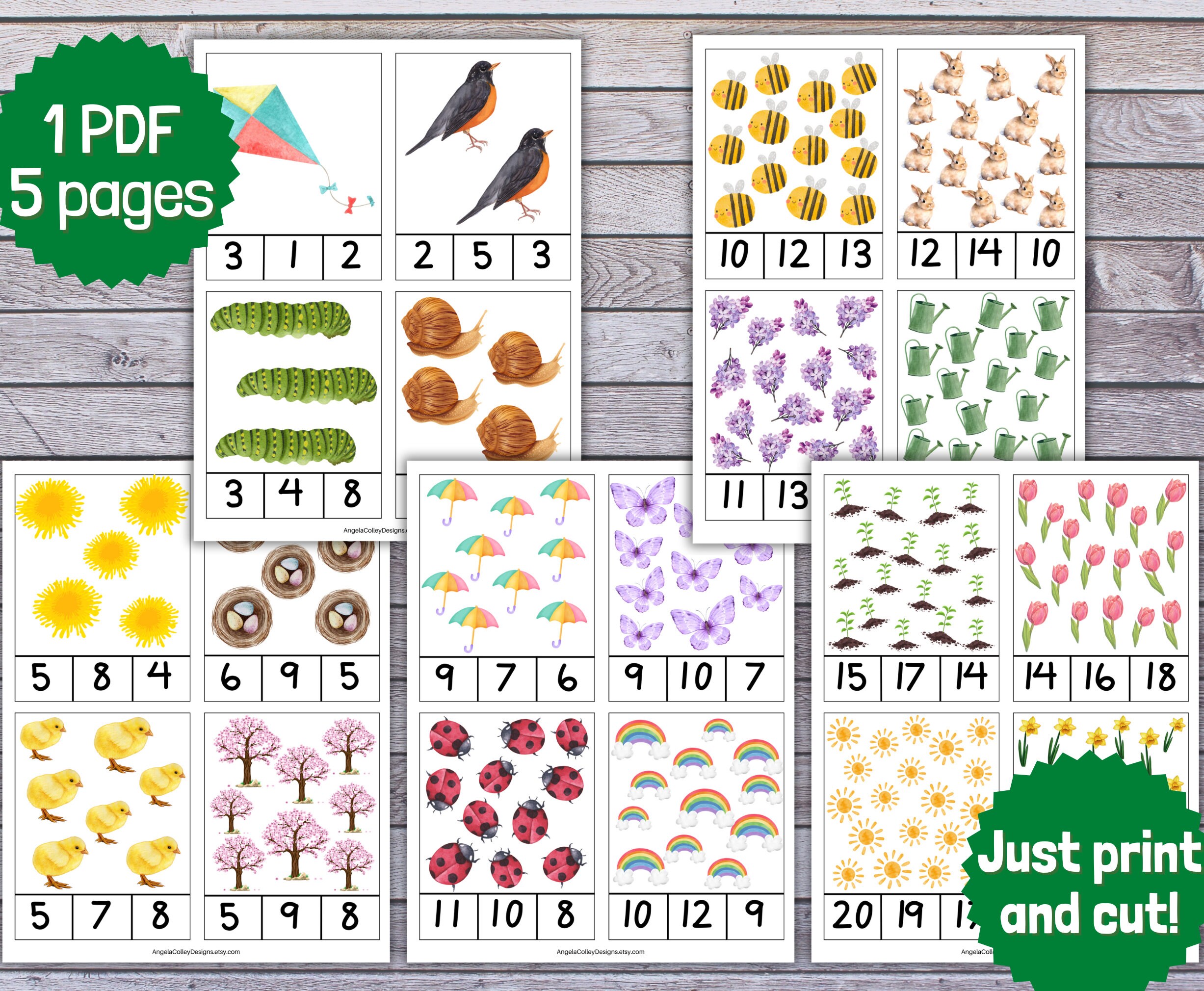 Spring Count and Clip Flash Cards, Educational Hands-on Math Activity ...