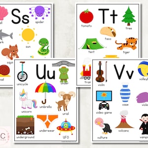Printable Alphabet Posters, Beginning Sounds Word Chart, Letter Size ...