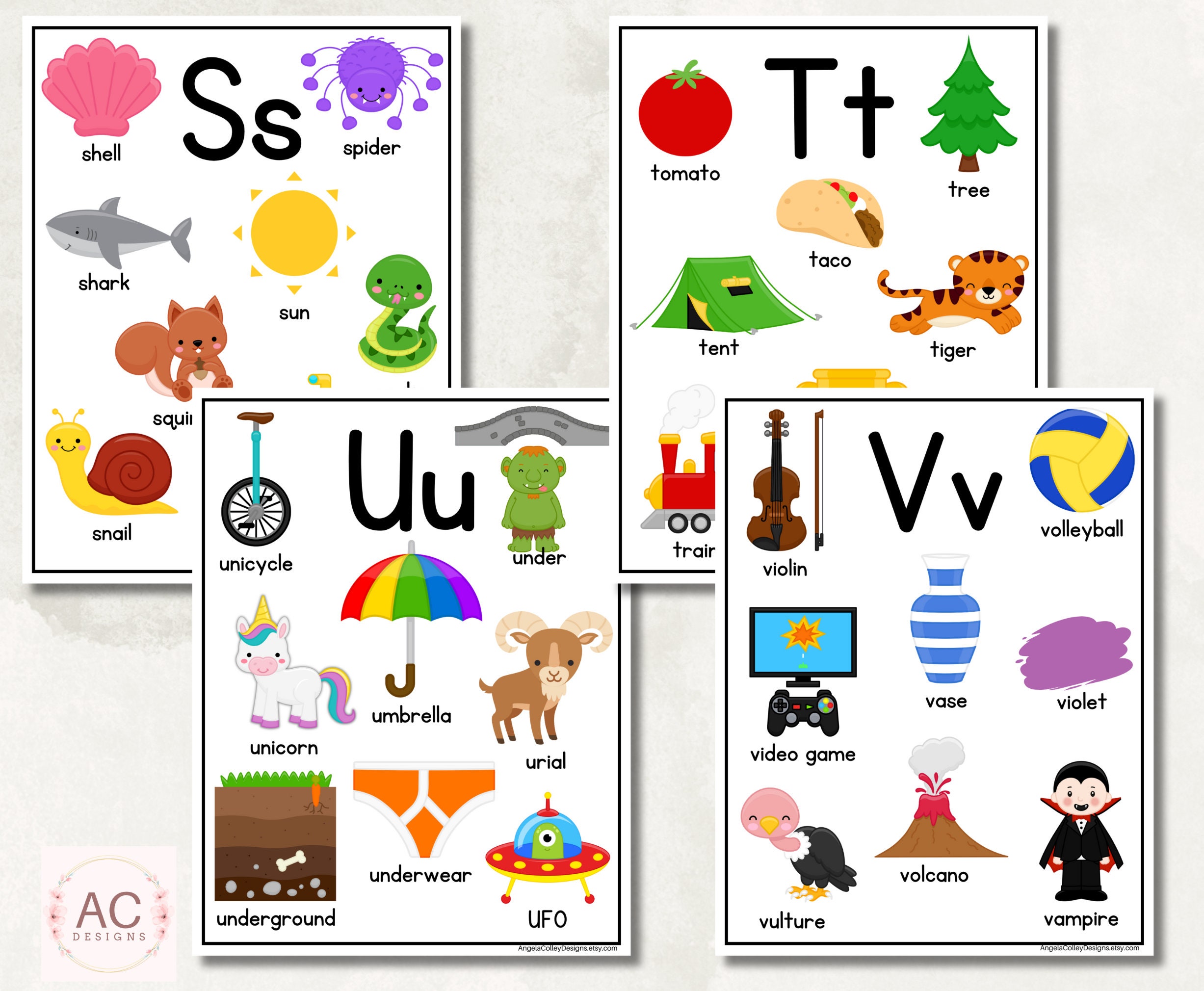 Printable Alphabet Posters, Beginning Sounds Word Chart, Letter Size ...