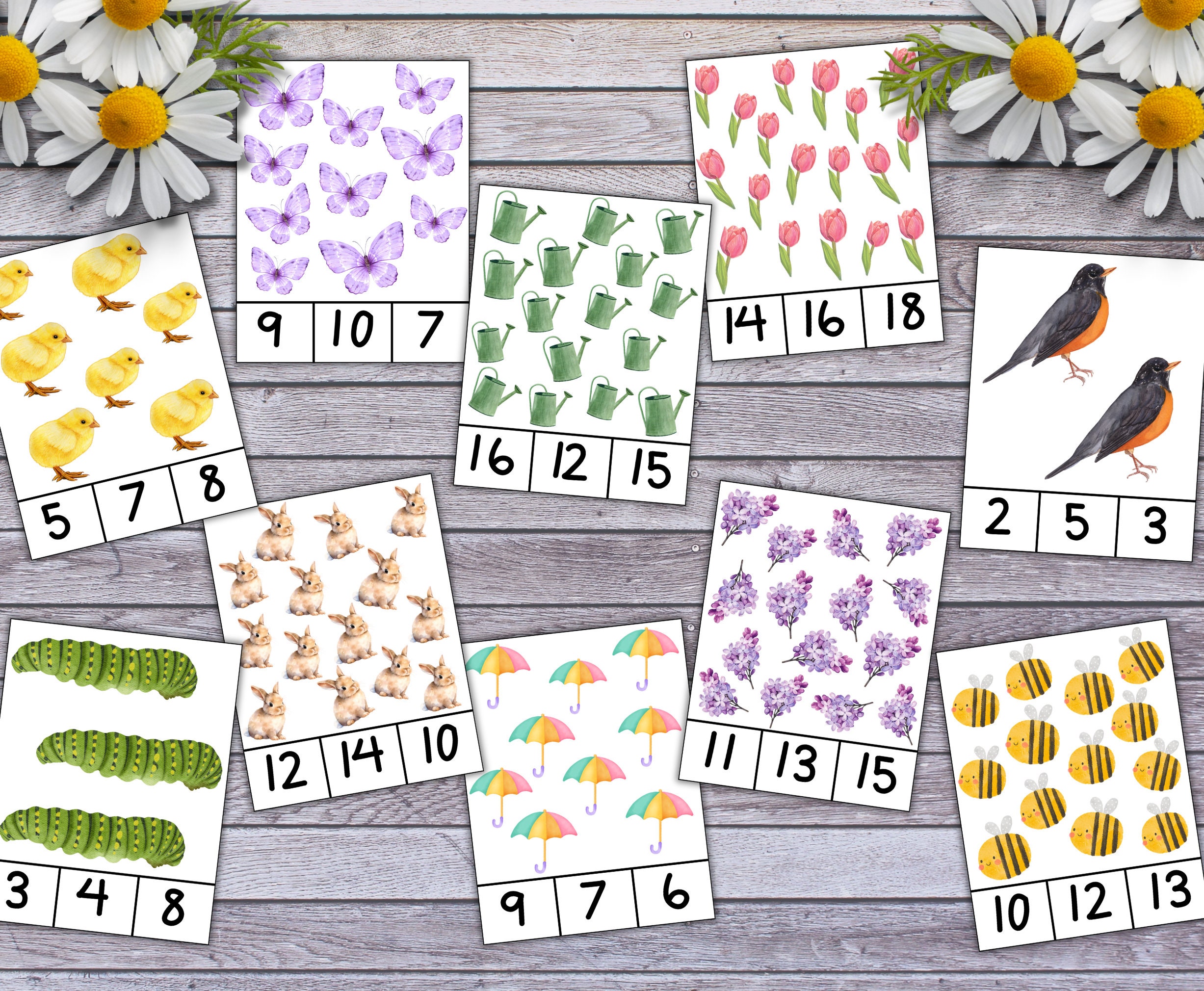Spring Count and Clip Flash Cards, Educational Hands-on Math Activity ...