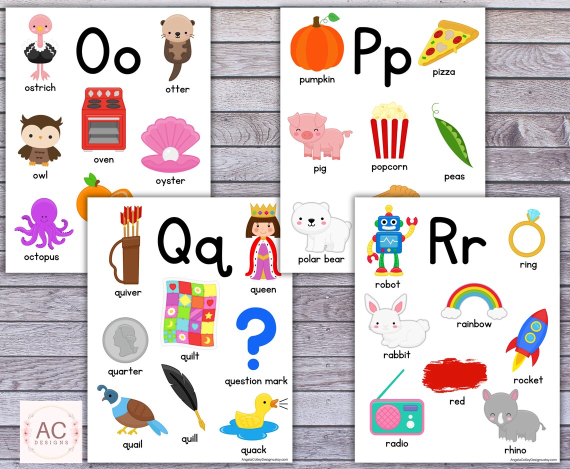 Printable Alphabet Posters, Beginning Sounds Word Chart, Letter Size ...
