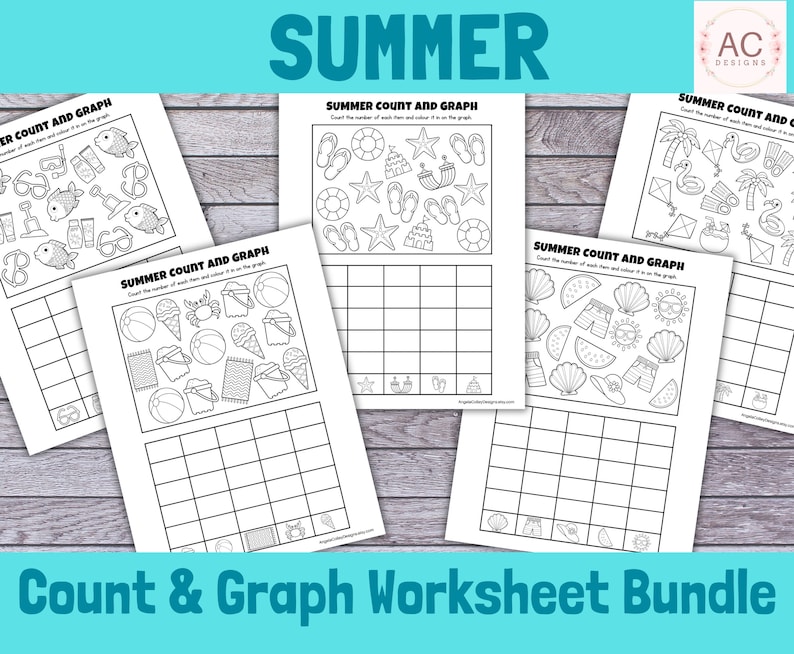 Summer Count and Graph Printable Worksheets, Math Activity (PDF Pattern ...