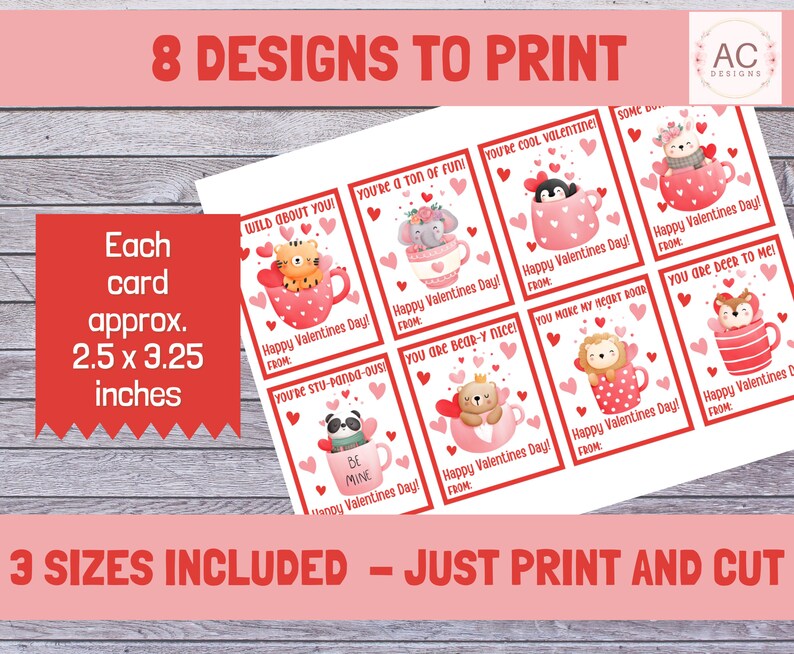 Kids Animal Valentines Cards, Printable School Valentine (digital ...