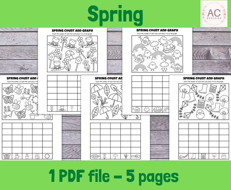 Hojas de trabajo de conteo y gráficos de primavera, actividades ...