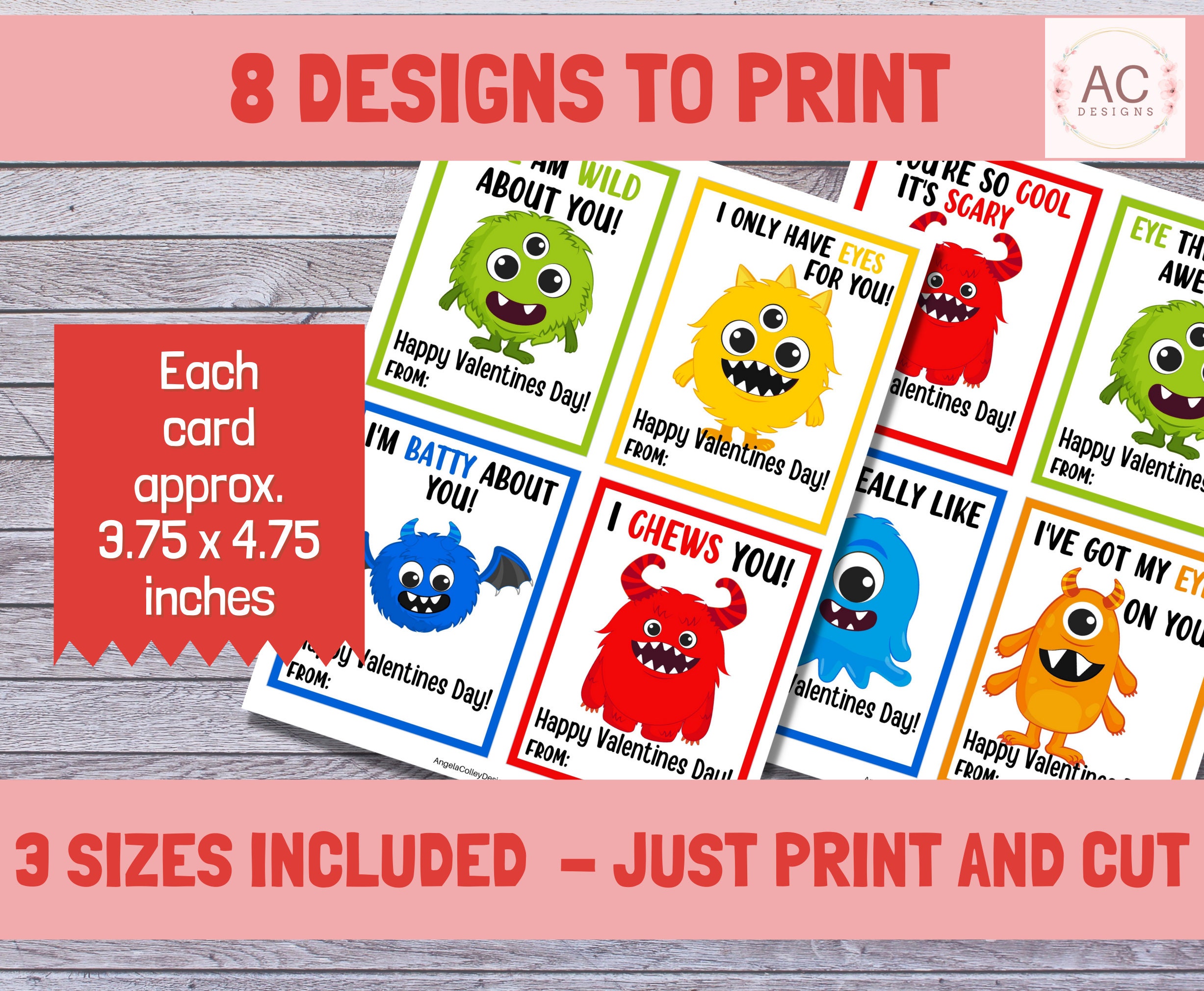 Printable Monster Valentine Cards for Kids (digital Download) - Etsy