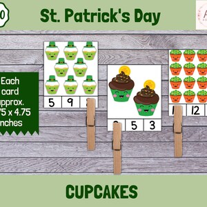 St. Patrick's Day Cupcakes Count and Clip Flashcards, Numbers 1-20, St ...