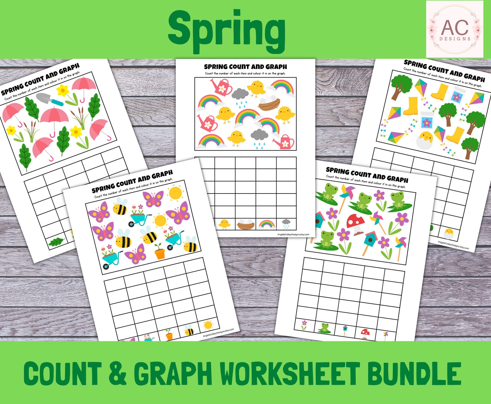 Spring Count and Graph Worksheets, Spring Printable Activities, Spring ...