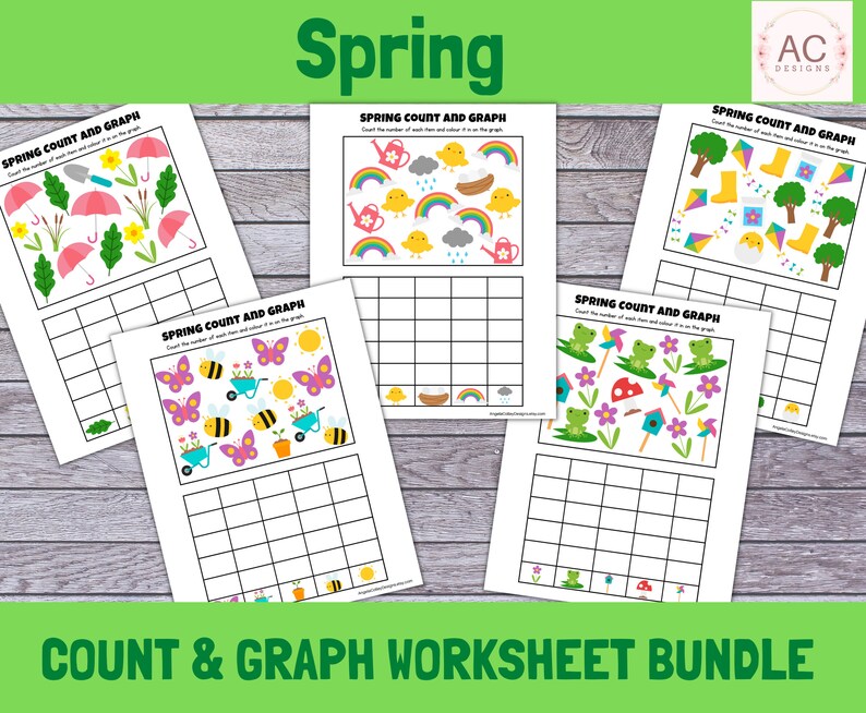 Spring Count and Graph Worksheets, Spring Printable Activities, Spring ...