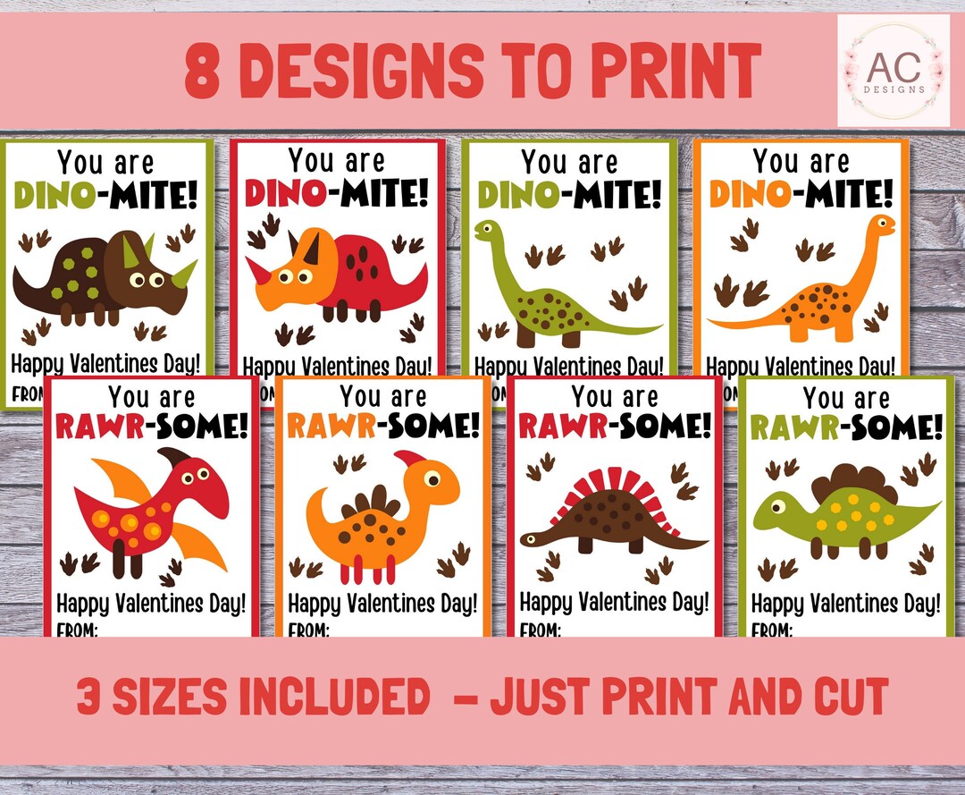 Printable Dinosaur Valentines Cards for Kids, Instant Digital Download ...